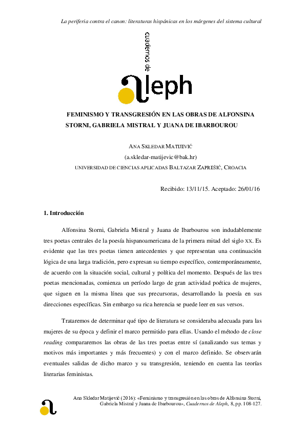 (PDF) Feminismo y transgresión en las obras de Alfonsina Storni ...