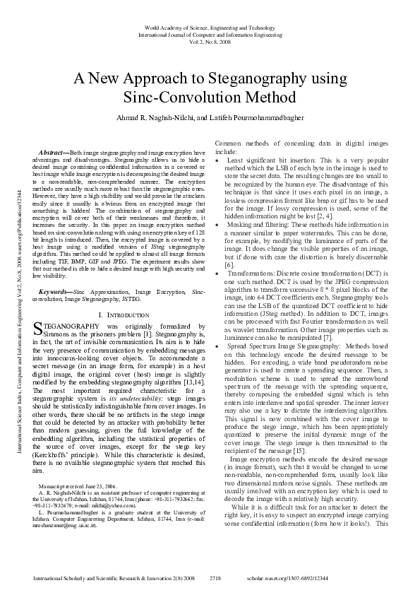 (PDF) A New Approach To Steganography Using Sinc-Convolution Method