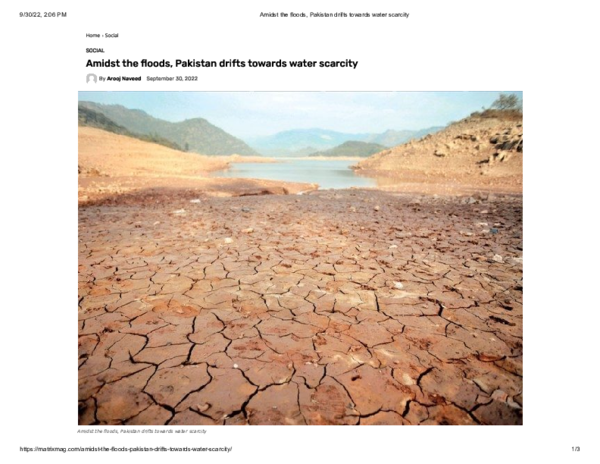 (PDF) Amidst the floods, Pakistan drifts towards water scarcity | Arooj ...