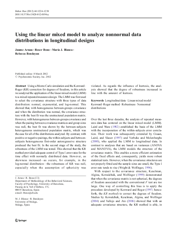(PDF) Using the linear mixed model to analyze nonnormal data distributions in longitudinal designs