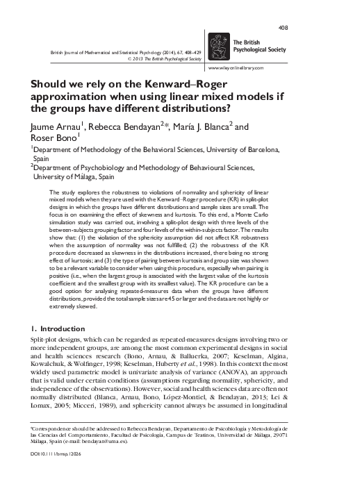 (PDF) Should we rely on the Kenward-Roger approximation when using ...
