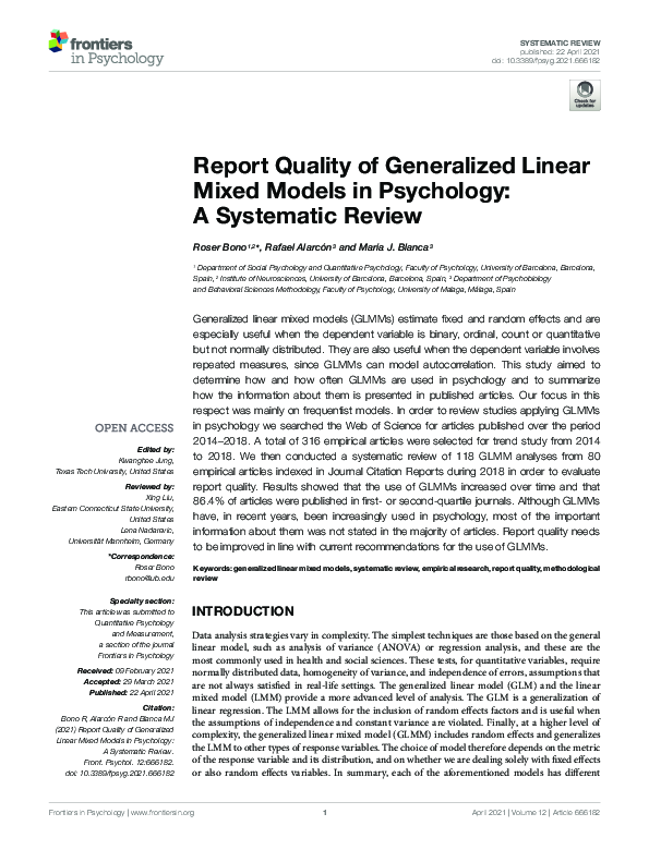 Pdf Report Quality Of Generalized Linear Mixed Models In Psychology
