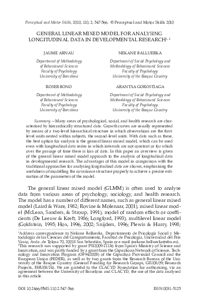 (PDF) General Linear Mixed Model for Analysing Longitudinal Data in ...