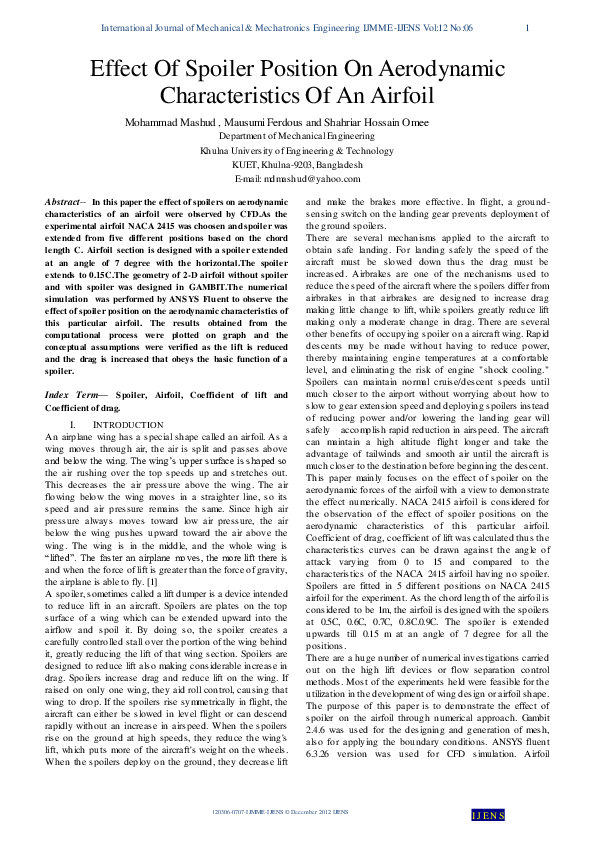 (PDF) Effect Of Spoiler Position On Aerodynamic Characteristics Of An ...