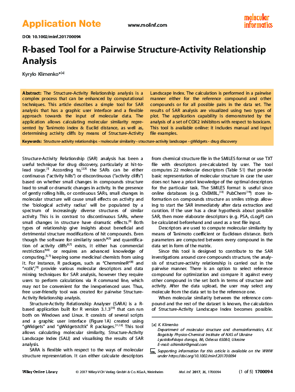 (PDF) R Tool for Pairwise Structure-Activity Relationship Analysis