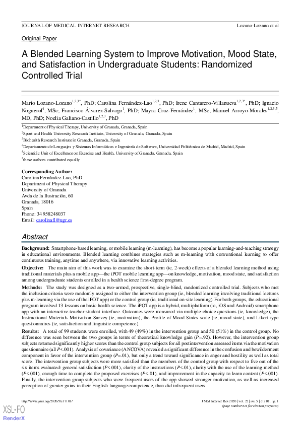 (PDF) A Blended Learning System to Improve Motivation, Mood State, and ...
