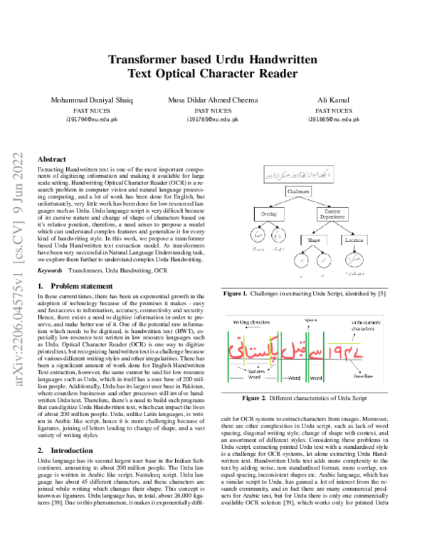 Pdf Transformer Based Urdu Handwritten Text Optical Character Reader
