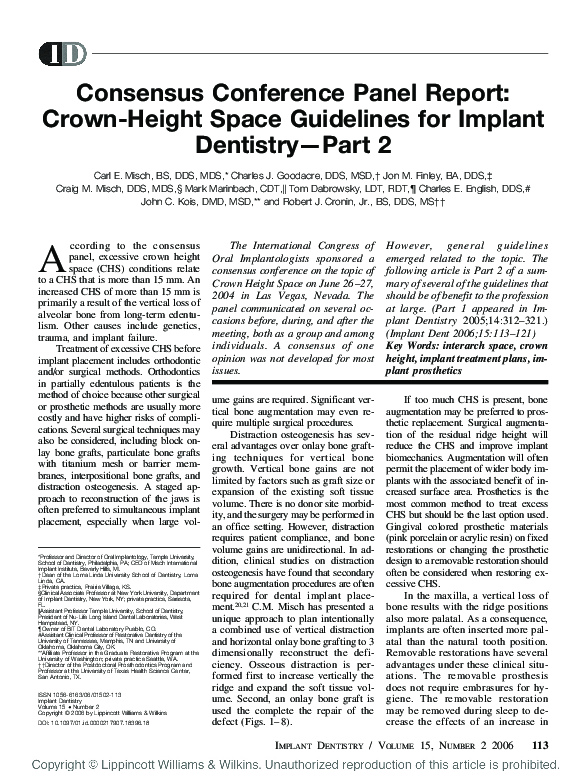 (PDF) Consensus Conference Panel Report: Crown-Height Space Guidelines ...