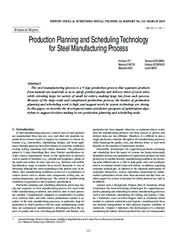 (PDF) Production Planning and Scheduling Technology for Steel ...
