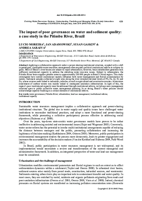 (PDF) The impact of poor governance on water and sediment quality: a ...