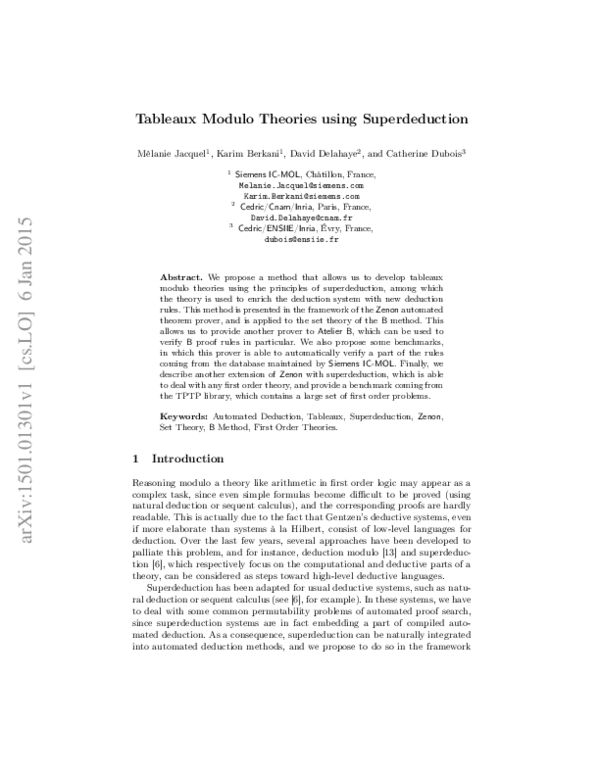 (PDF) Tableaux Modulo Theories Using Superdeduction