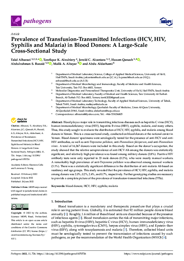 (PDF) Prevalence of Transfusion-Transmitted Infections