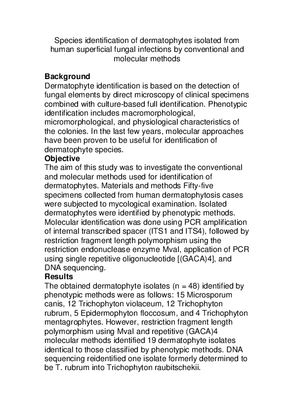 (PDF) Species identification of dermatophytes isolated from human ...