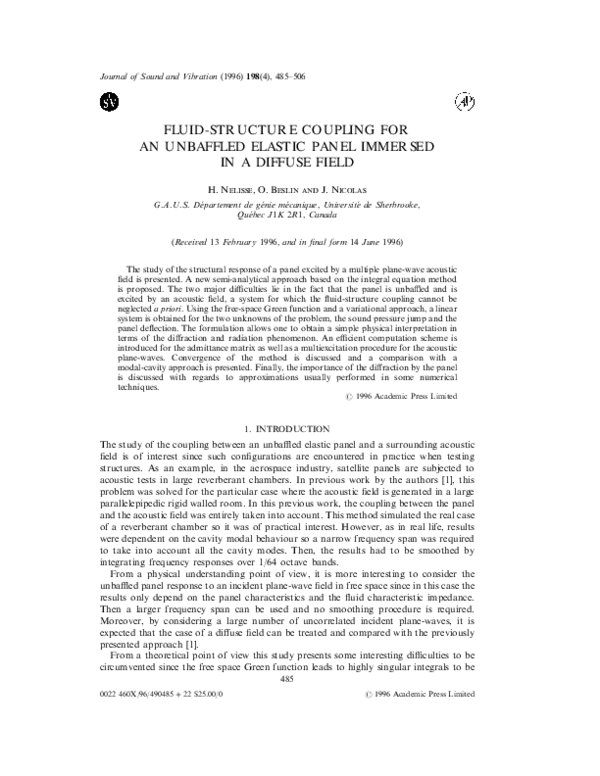 (PDF) Fluid–Structure Coupling for an Unbaffled Elastic Panel Immersed in a Diffuse Field