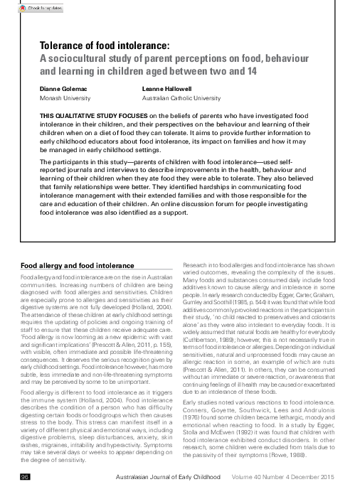 (PDF) Tolerance of Food Intolerance: A Sociocultural Study of Parent ...