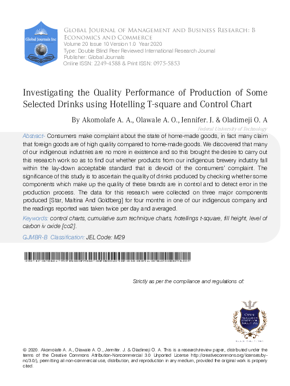 Pdf Investigating The Quality Performance Of Production Of Some Selected Drinks Using