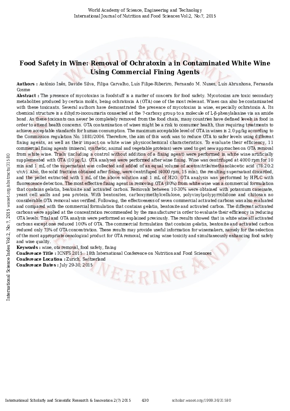 (PDF) Food safety in wine: removal of ochratoxin A in contaminated ...