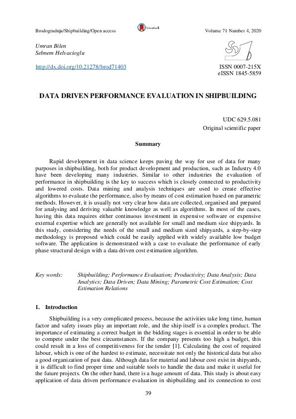 (PDF) Data Driven Performance Evaluation in Shipbuilding