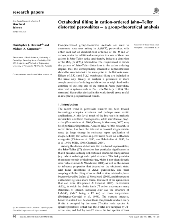 (PDF) Octahedral tilting in cation-ordered Jahn–Teller distorted ...