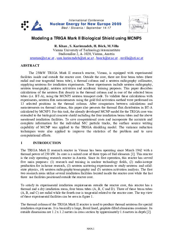 (PDF) Modeling a TRIGA Mark II Biological Shield using MCNP5