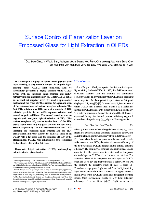 (PDF) Surface Control of Planarization Layer on Embossed Glass for Light Extraction in OLEDs