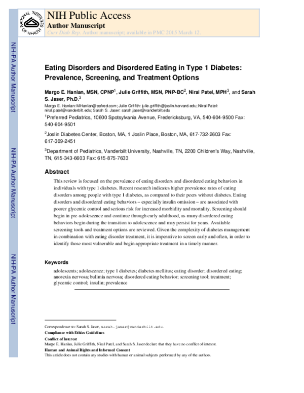 (PDF) Eating Disorders and Disordered Eating in Type 1 Diabetes ...