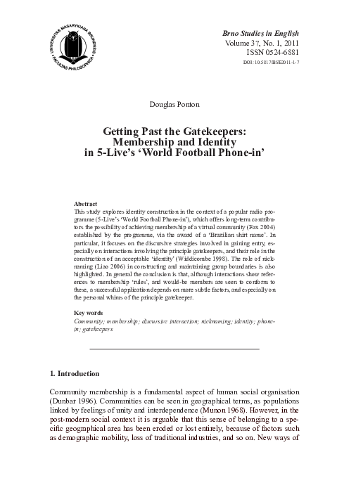 (PDF) Getting Past the Gatekeepers: Membership and Identity in 5-Live’s ...