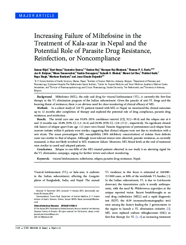 (PDF) Increasing Failure of Miltefosine in the Treatment of Kala-azar ...