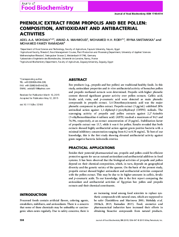(PDF) Phenolic Extract from Propolis and Bee Pollen: Composition, Antioxidant and Antibacterial ...