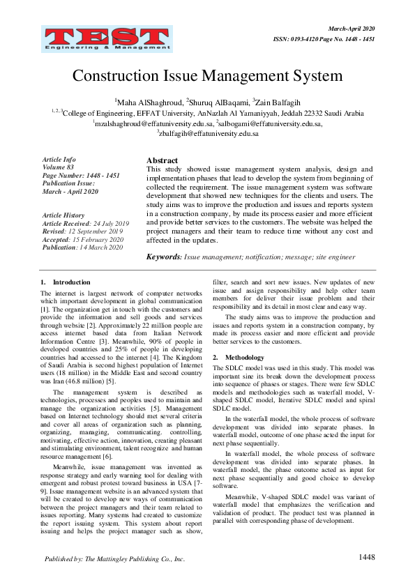 (PDF) Construction Issue Management System