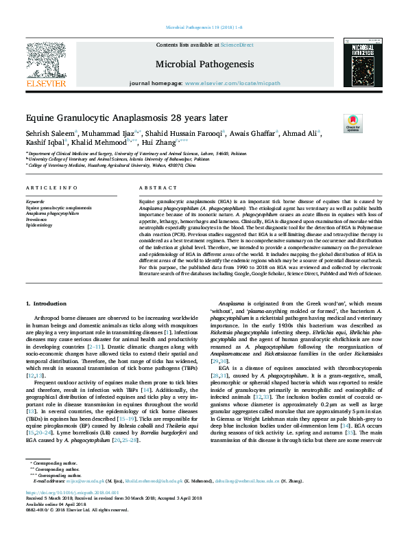 (PDF) Equine Granulocytic Anaplasmosis 28 years later