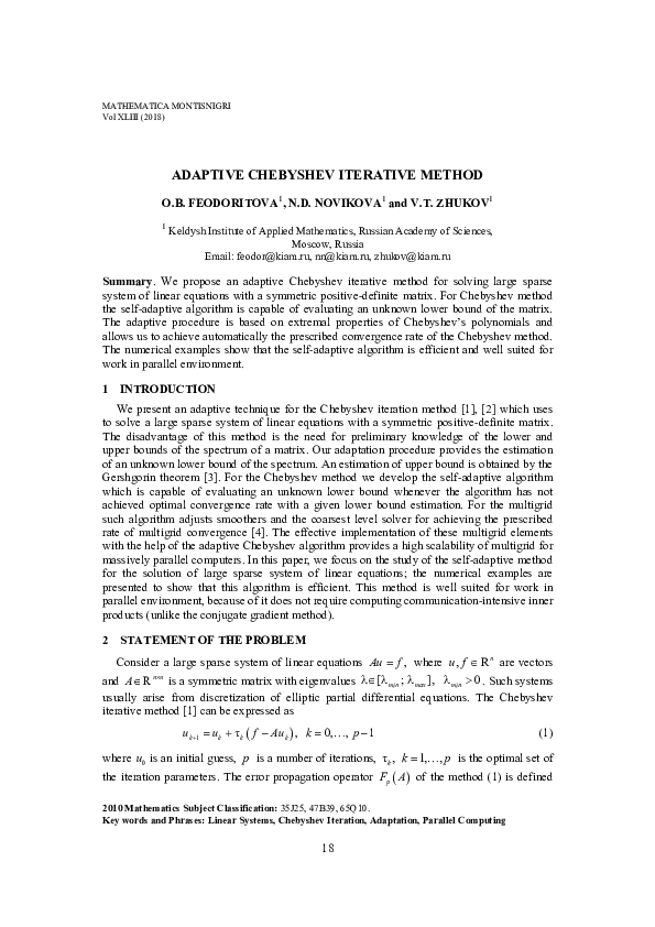 (PDF) An adaptive chebyshev iterative method