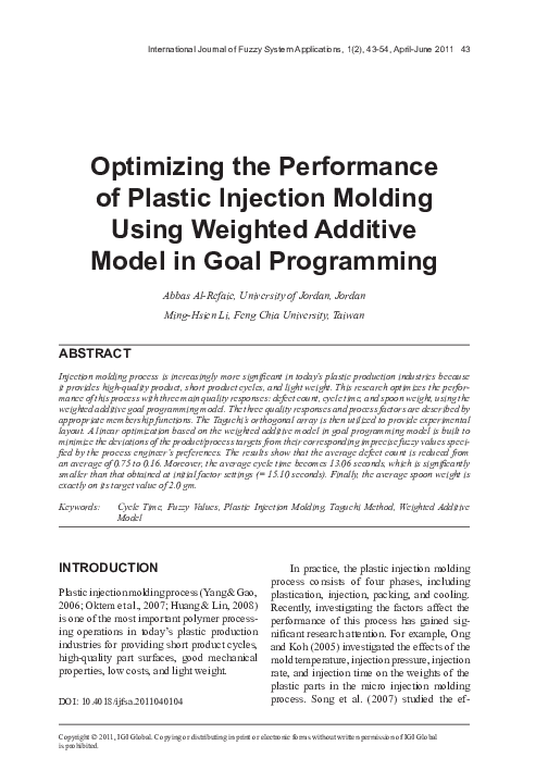 (PDF) Optimizing the Performance of Plastic Injection Molding Using ...