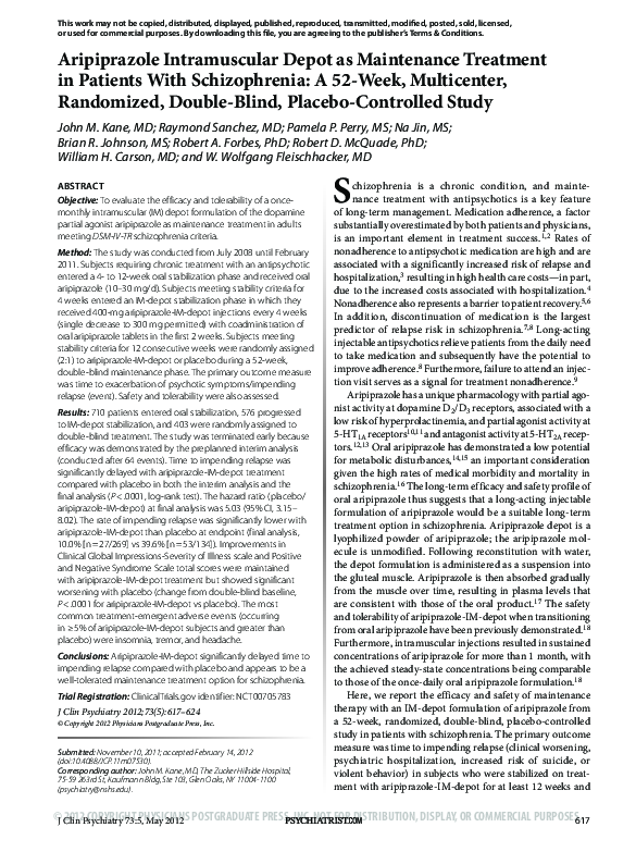 (PDF) Aripiprazole Intramuscular Depot as Maintenance Treatment in ...