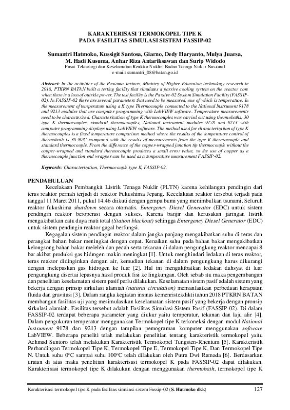 (PDF) Karakterisasi Termokopel Tipe K Pada Fasilitas Simulasi Sistem ...