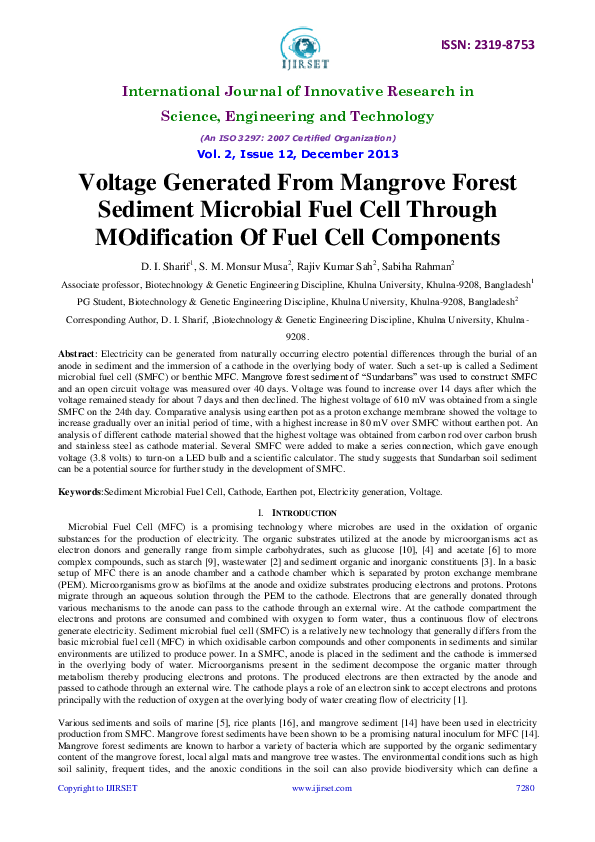 (PDF) Voltage Generated From Mangrove Forest Sediment Microbial Fuel ...