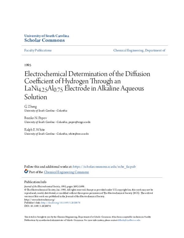 (PDF) Electrochemical Determination of the Diffusion Coefficient of ...