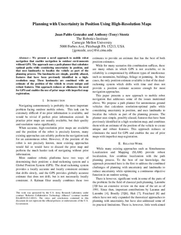(PDF) Planning with Uncertainty in Position Using High-Resolution Maps