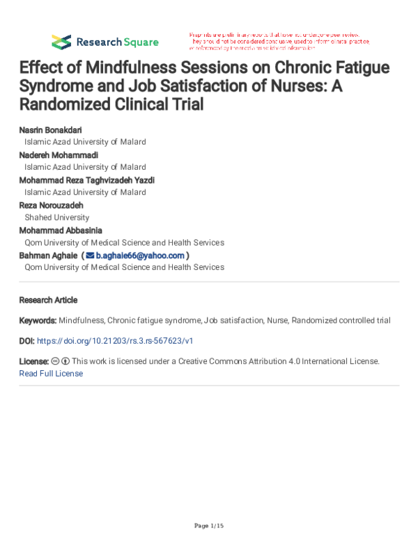 (PDF) Effect of Mindfulness Sessions on Chronic Fatigue Syndrome and ...