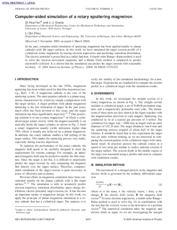 Pdf Computer Aided Simulation Of A Rotary Sputtering Magnetron Qi Hua Fan