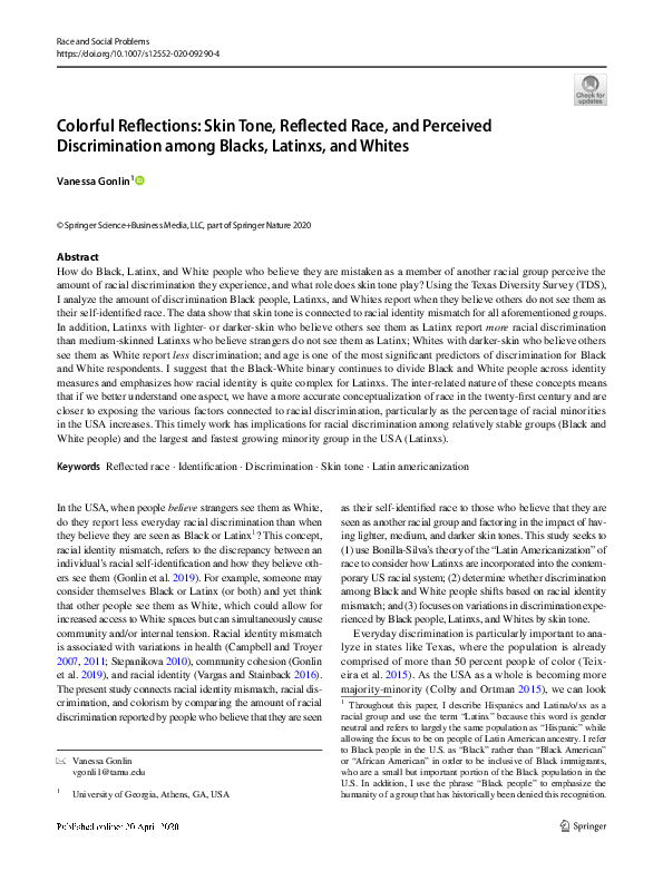 (PDF) Colorful Reflections: Skin Tone, Reflected Race, and Perceived ...
