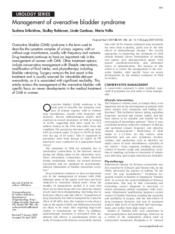 (PDF) Management of overactive bladder syndrome