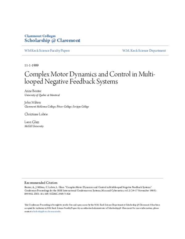 (PDF) Complex motor dynamics and control in multilooped negative ...