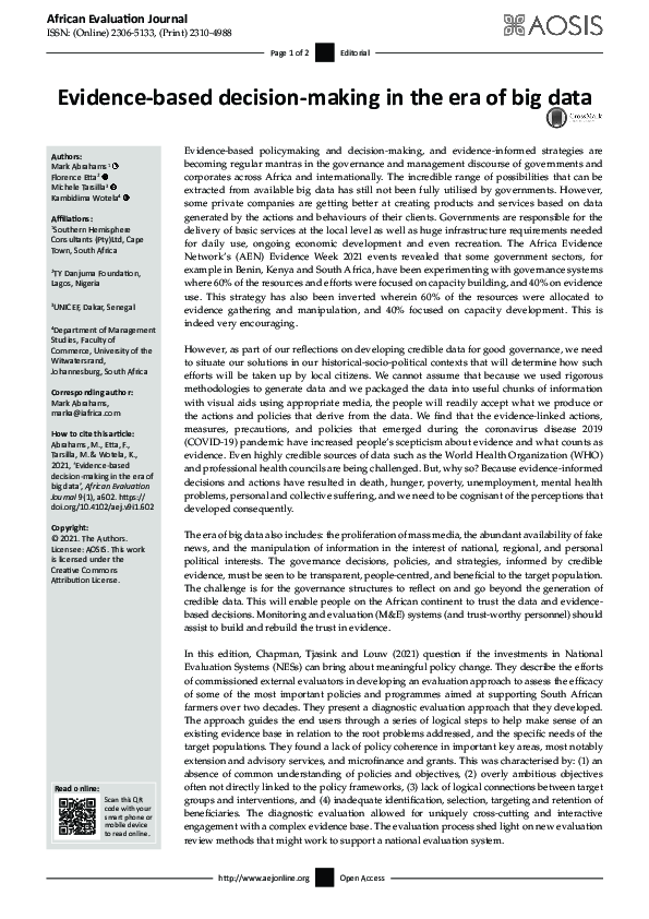 (PDF) Evidence-based decision-making in the era of big data