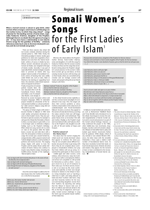 (PDF) Somali women's songs for the first ladies of early Islam