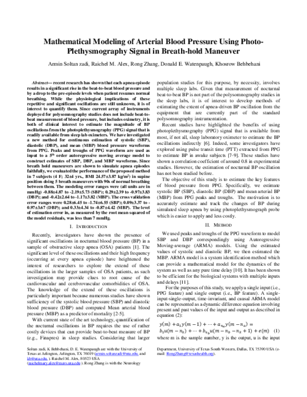 (PDF) Mathematical Modeling of Arterial Blood Pressure Using Photo- Plethysmography Signal in ...