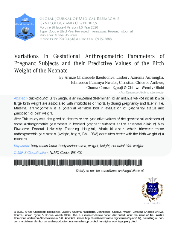 (PDF) Variations in Gestational Anthropometric Parameters of Pregnant ...