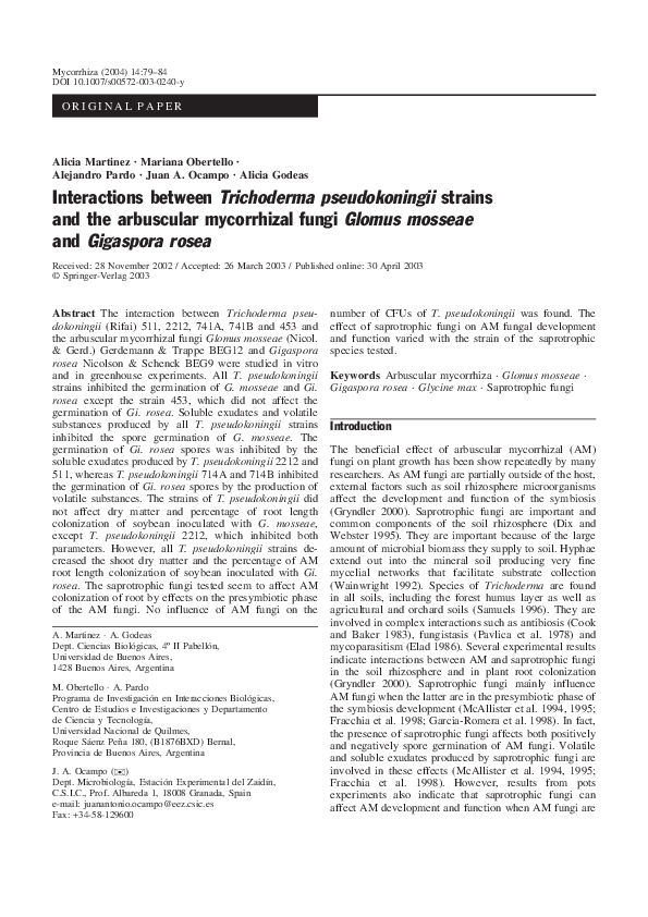 (PDF) Interactions between Trichoderma pseudokoningii strains and the arbuscular mycorrhizal ...