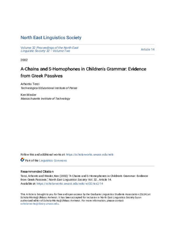 (PDF) A-Chains and S-Homophones in Children's Grammar: Evidence from ...