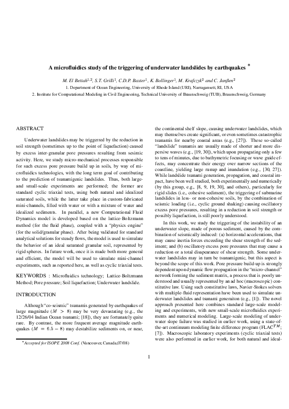 (PDF) A microfluidics study of the triggering of underwater landslides ...